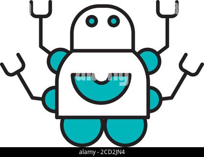 Robotic arms with cartoon robot over blue background, colorful design ...