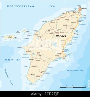 Topographic map of Rhodes, Greece. Vector detailed elevation map of ...
