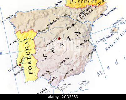 Geographic map of Spain with important cities Stock Photo - Alamy