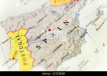 Geographic map of Spain with important cities Stock Photo - Alamy