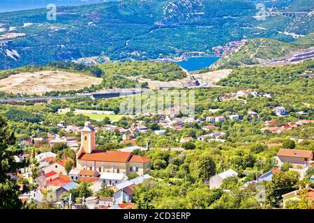 Village of Hreljin above Kvarner bay scenic view, Rijeka region of ...