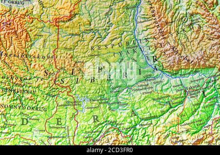Geographic map of part of Russia region Siberia Stock Photo - Alamy