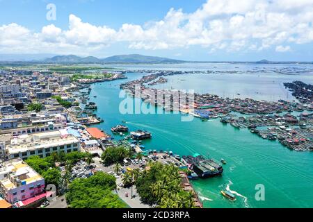 Aerial view of the houses of Tanka people, an ethnic group in Southern ...