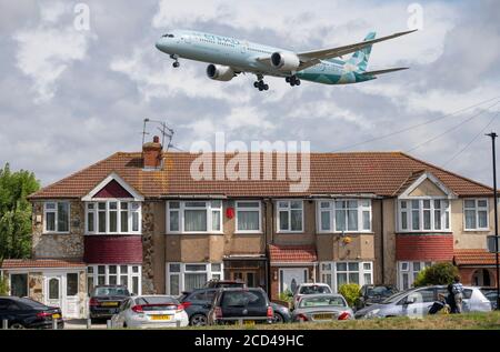 Closeup of the port side over wing emergency exits of a KLM Boeing 737 ...
