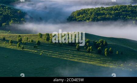 Aerial view of the advection fog at Wulan Butong Grassland in Chifeng ...