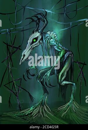 illustration of a spooky Wendigo cryptid monster Stock Photo - Alamy