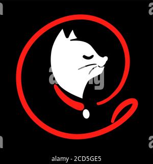 Outline of a walking cat from black lines isolated on a white ...