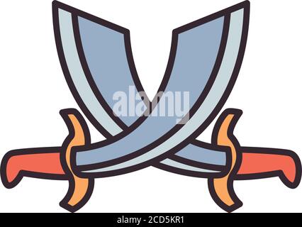 turkish swords line and fill style icon design, knight blade war ...