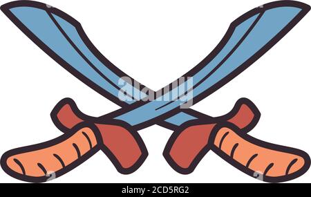 turkish swords line and fill style icon design, knight blade war ...