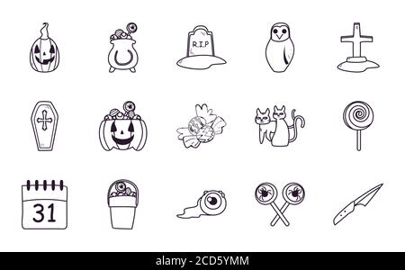 Halloween free form line style symbols set design, Holiday and scary ...
