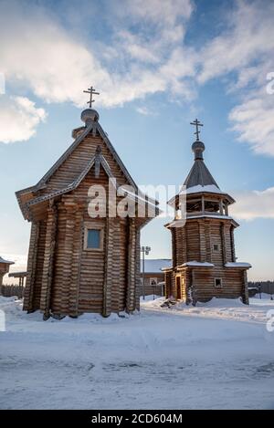 Wooden churches at Obdorsk Ostrog (Fortress), Salekhard, Yamalo-Nenets ...