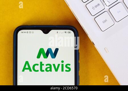 In this photo illustration, the Actavis Generics logo is displayed on a ...