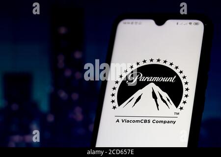 The Paramount Pictures logo is displayed on the water tower in Los ...