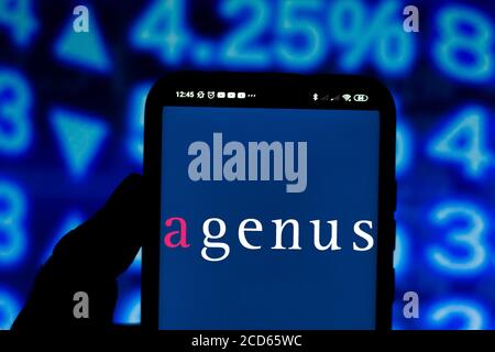 In this photo illustration the Agenus logo seen displayed on a ...