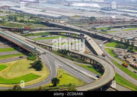 Aerial view of the highway and crossroads intersections in Phoenix, USA ...