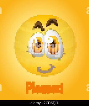 Pleased faces emoji with its description on yellow background Stock ...