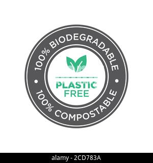 Biodegradable, plastic free icon - compostable product label, eco seal Stock Vector Image & Art ...
