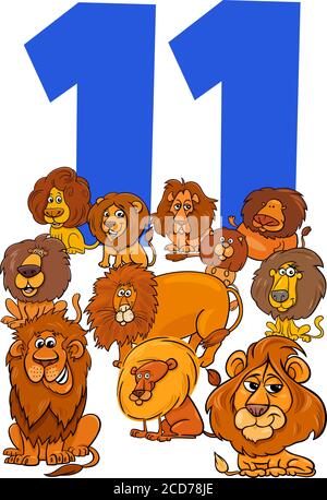 Cartoon Illustration of Number Eleven with Funny Cats and Kittens ...