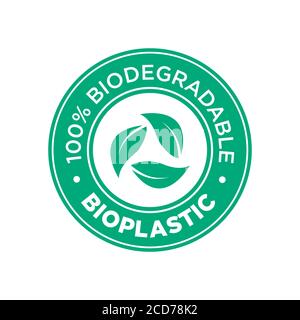 100% Biodegradable, 100% compostable icon, sign, logo set. Six green ...