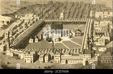 Great Mosque of Mecca. History of Saudi Arabia. Old engraving published ...