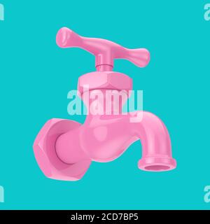 Blue Simple Water Tap in Duotone Style on a pink background. 3d ...