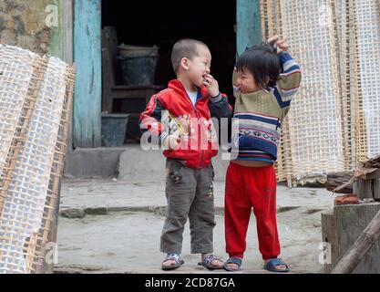 Children in the high mountains Ha Giang Vietnam, playing outdoors in ...