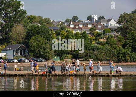 river Dart at Stoke Gabriel,Devon,wooden hulled boat moored at Stoke ...