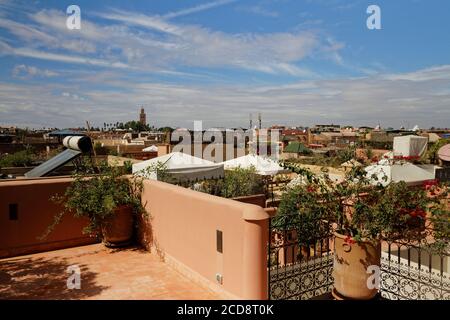 Marrakech city rooftop solar water heater in Morocco Stock Photo - Alamy