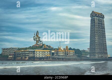 shiva statue isolated at murdeshwar temple aerial shots with arabian ...