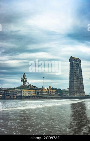 shiva statue isolated at murdeshwar temple aerial shots with arabian ...