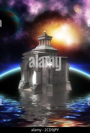 Old crypt or temple in the starry space, esoteric 3d illustration Stock ...