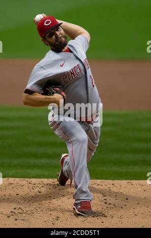 Cincinnati Reds pitcher Wade Miley throws against the Detroit Tigers in ...