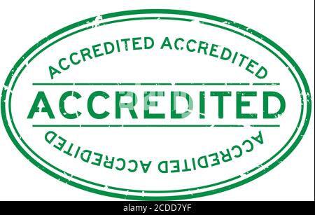 Grunge green accredited word oval rubber seal stamp on white background ...