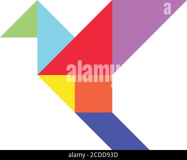 Color tangram puzzle in flying bird shape on white background (Vector ...