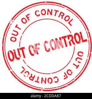 Grunge red out of control word square rubber seal stamp on white ...