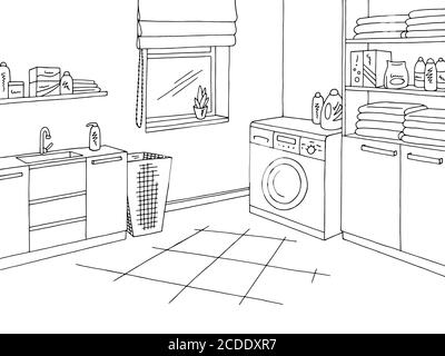 Laundry room with window, furniture and washing machine on green ...