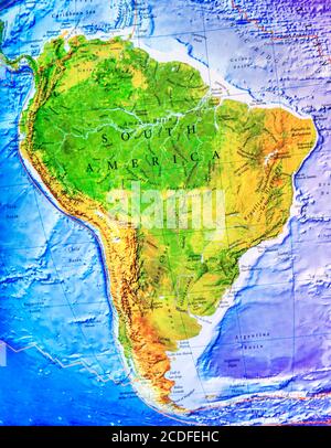 South America, Relief Map With Country Borders Stock Photo - Alamy