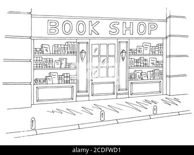 Shop store exterior graphic black white isolated sketch illustration ...