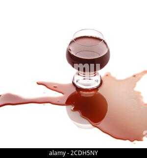 Spilled red wine puddle isolated on white background. Red wine puddle ...