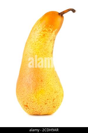 One juicy yellow pear cut into quarters and one whole pear, close-up ...