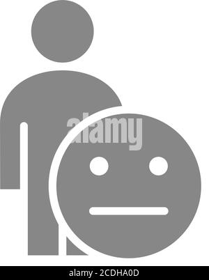 Human with expressionless emotions line icon. Emotionless person ...