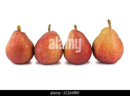 Row red and yellow pears isolated over white background Stock Photo - Alamy