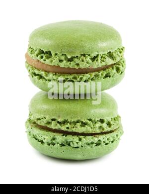 closeup colorful macaroons on green background with copy space Stock ...