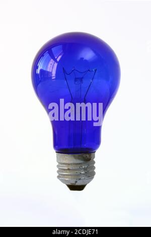 Green-blue filament light bulb is lying in 3D render on glossy black ...