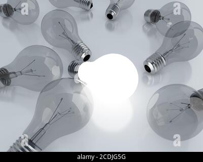Many light bulbs on color background hanging from above Stock Photo - Alamy