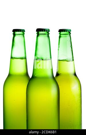 Green bottles with beer isolated on white Stock Photo - Alamy