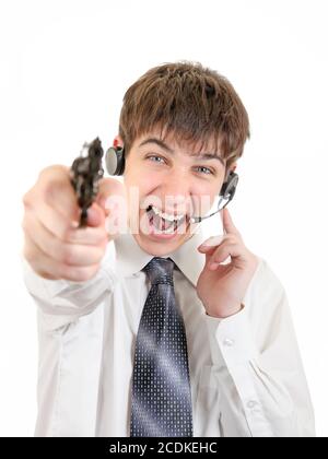 Furious Teenager with Headset Stock Photo - Alamy