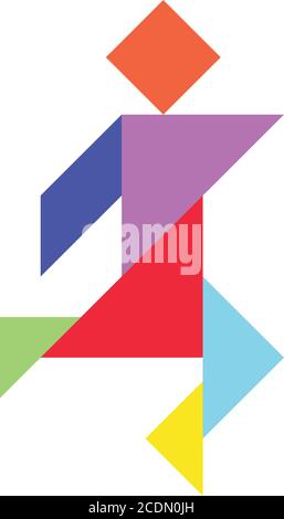 Color tangram puzzle in walking man shape on white background (Vector ...