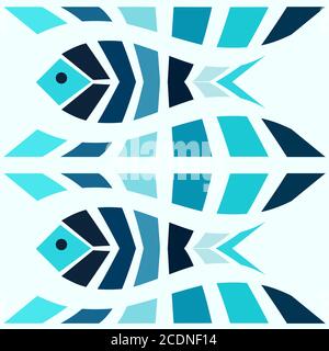 Seamless pattern with blue fish on a white background Stock Photo - Alamy