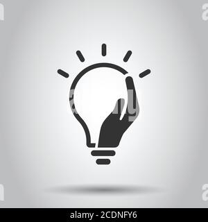 Lightbulb in hand icon in flat style. Bulb vector illustration on white ...
